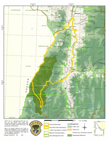 General Season Hunt Areas - Deer - Unit 18 Map by Idaho Department of ...