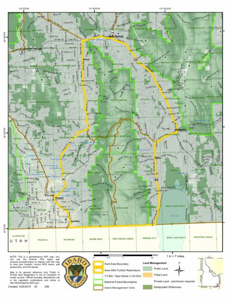 General Season Hunt Areas - Elk - Bear River Zone Map by Idaho ...