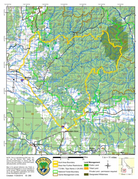 General Season Hunt Areas - Elk - Boise River Zone Map by Idaho ...