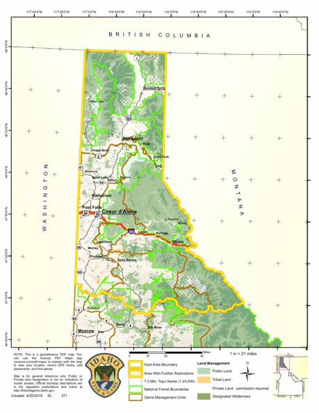 General Season Hunt Areas - Elk - Panhandle Zone Map by Idaho ...