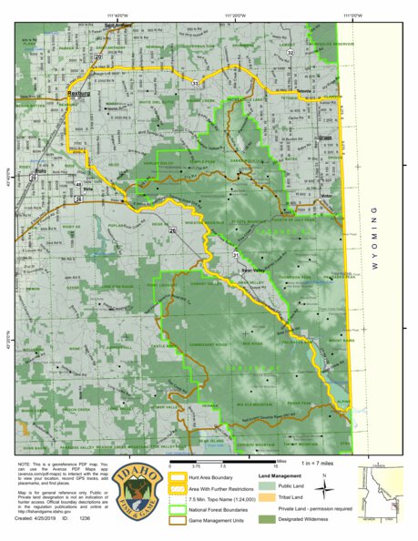 General Season Hunt Areas - Elk - Units 64, 65, and 67 Map by Idaho ...