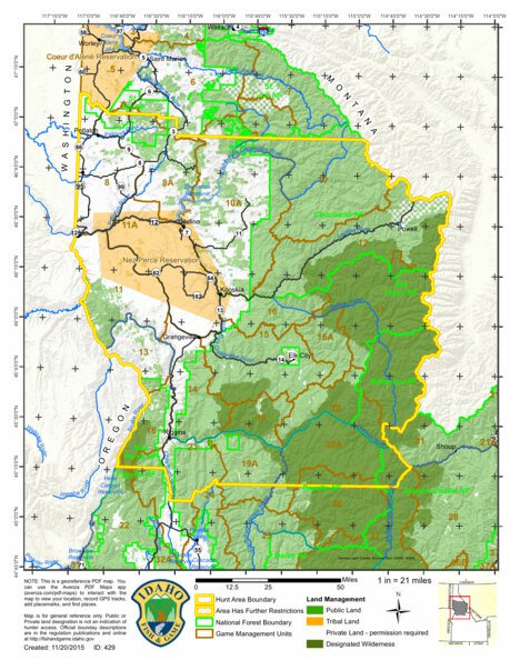 General Season Hunt Areas - Furbearer - Clearwater, Idaho, Latah, Lewis ...