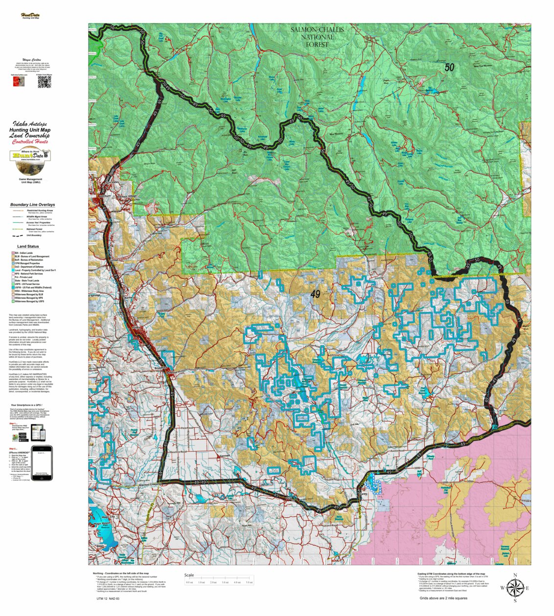 Idaho Controlled Antelope Unit 49 Land Ownership Map (49) by Idaho ...