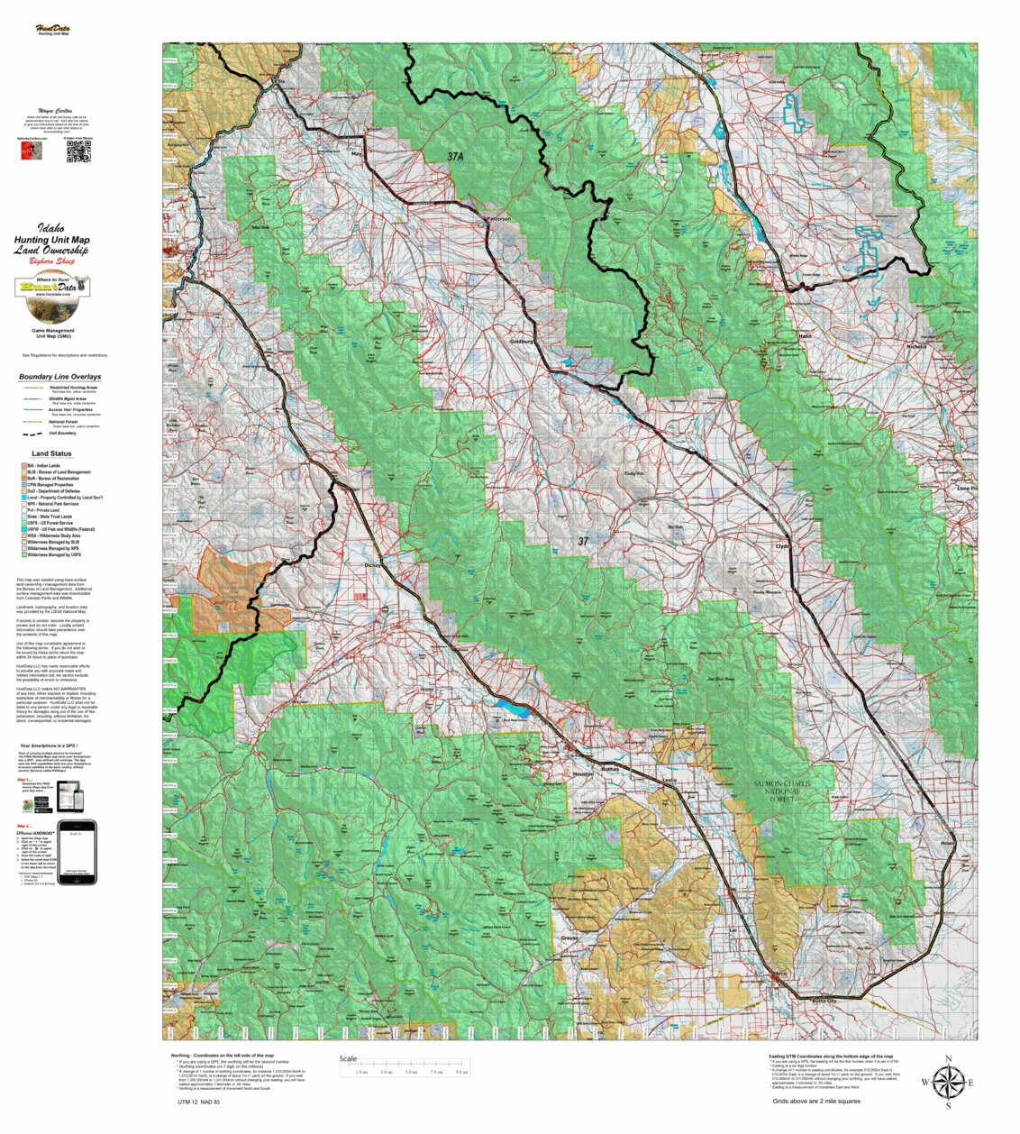 Idaho Controlled Bighorn Sheep Unit 37 Unit Map by Idaho HuntData LLC ...