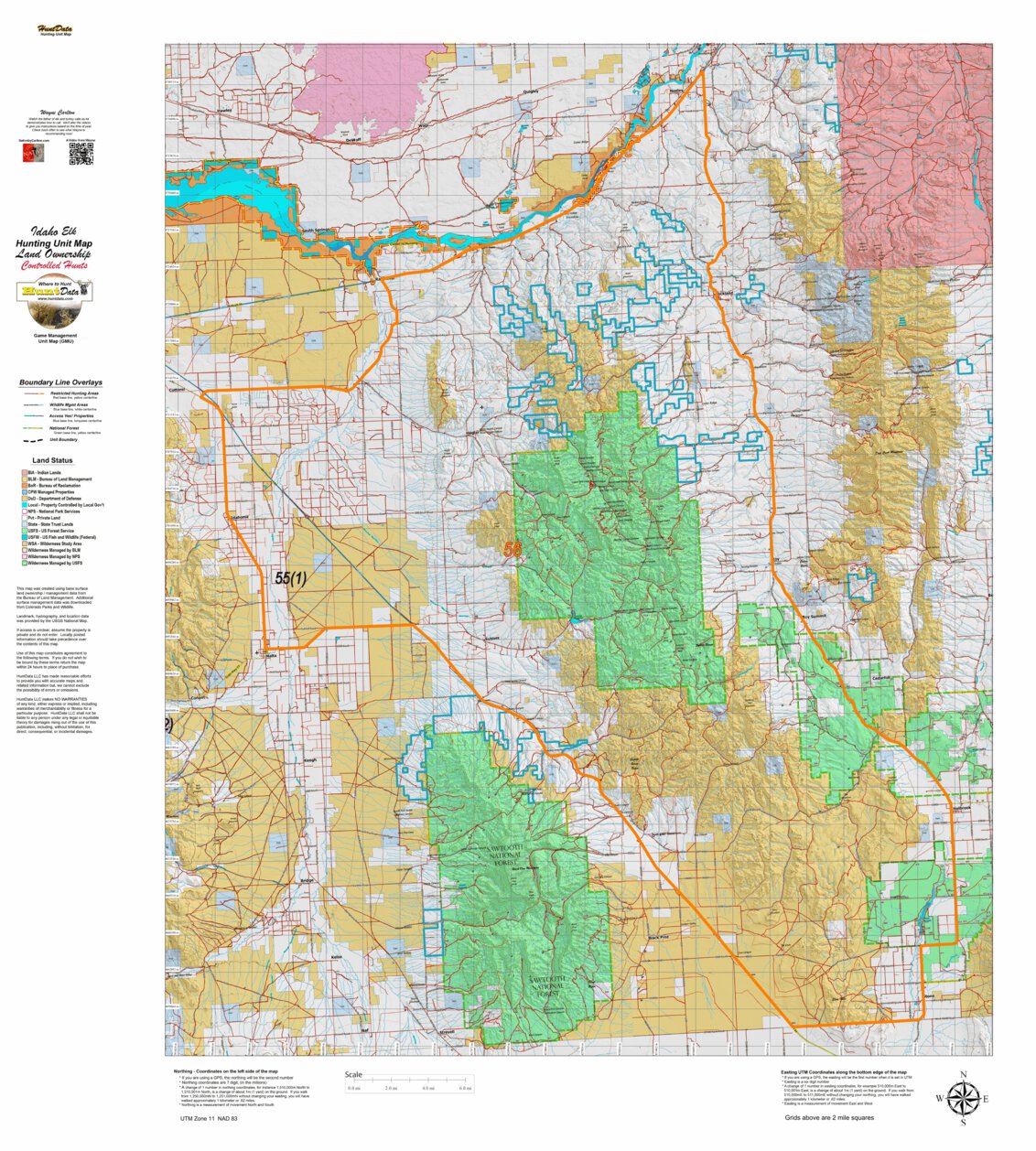 Idaho Controlled Elk Unit 56 Land Ownership Map by Idaho HuntData LLC ...