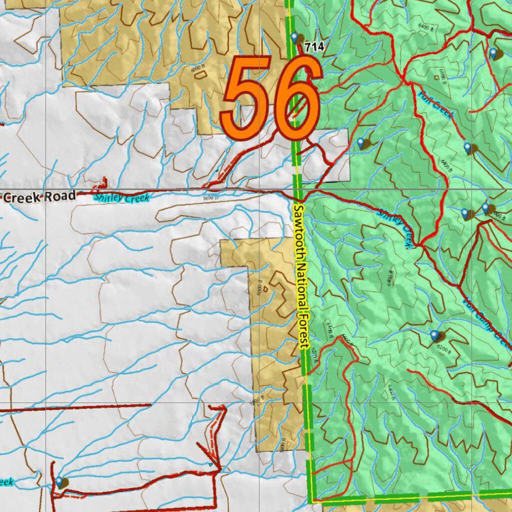 Idaho Controlled Elk Unit 56 Land Ownership Map by Idaho HuntData LLC ...