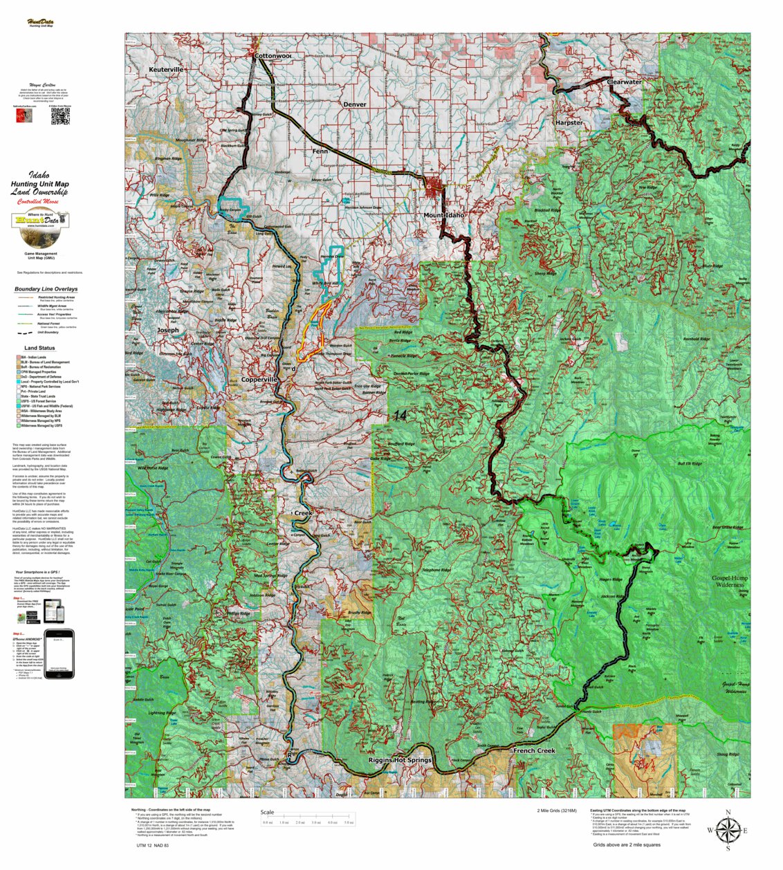 Idaho Controlled Moose Unit 14 Land Ownership Map by Idaho HuntData LLC ...