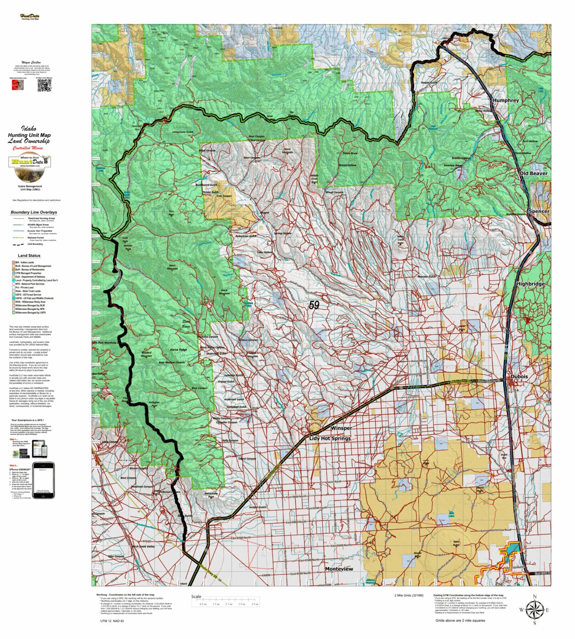 Idaho Controlled Moose Unit 59 Land Ownership Map by Idaho HuntData LLC ...