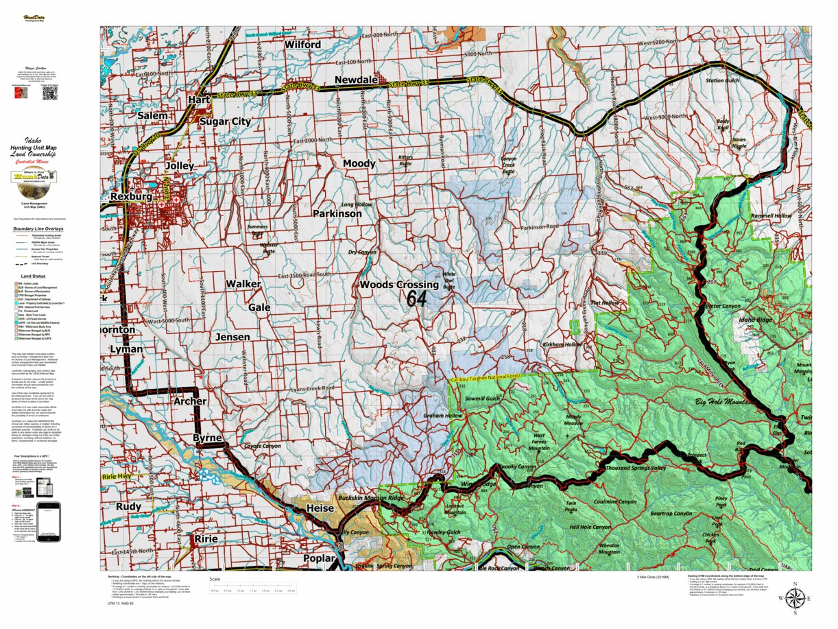 Idaho Controlled Moose Unit 64 Land Ownership Map by Idaho HuntData LLC ...