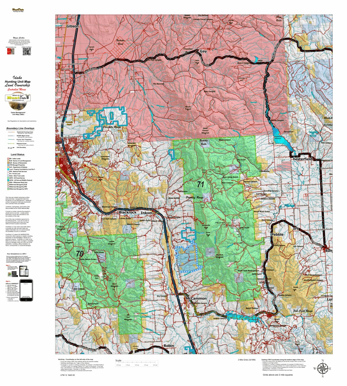 Idaho Controlled Moose Unit 71 Land Ownership Map by Idaho HuntData LLC ...