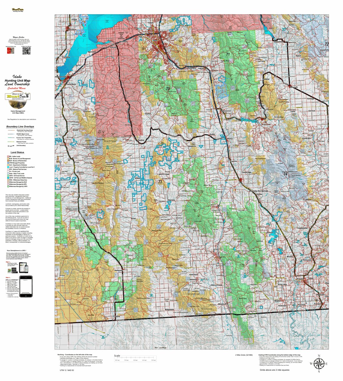 Idaho Controlled Moose Unit 73 Land Ownership Map by Idaho HuntData LLC ...