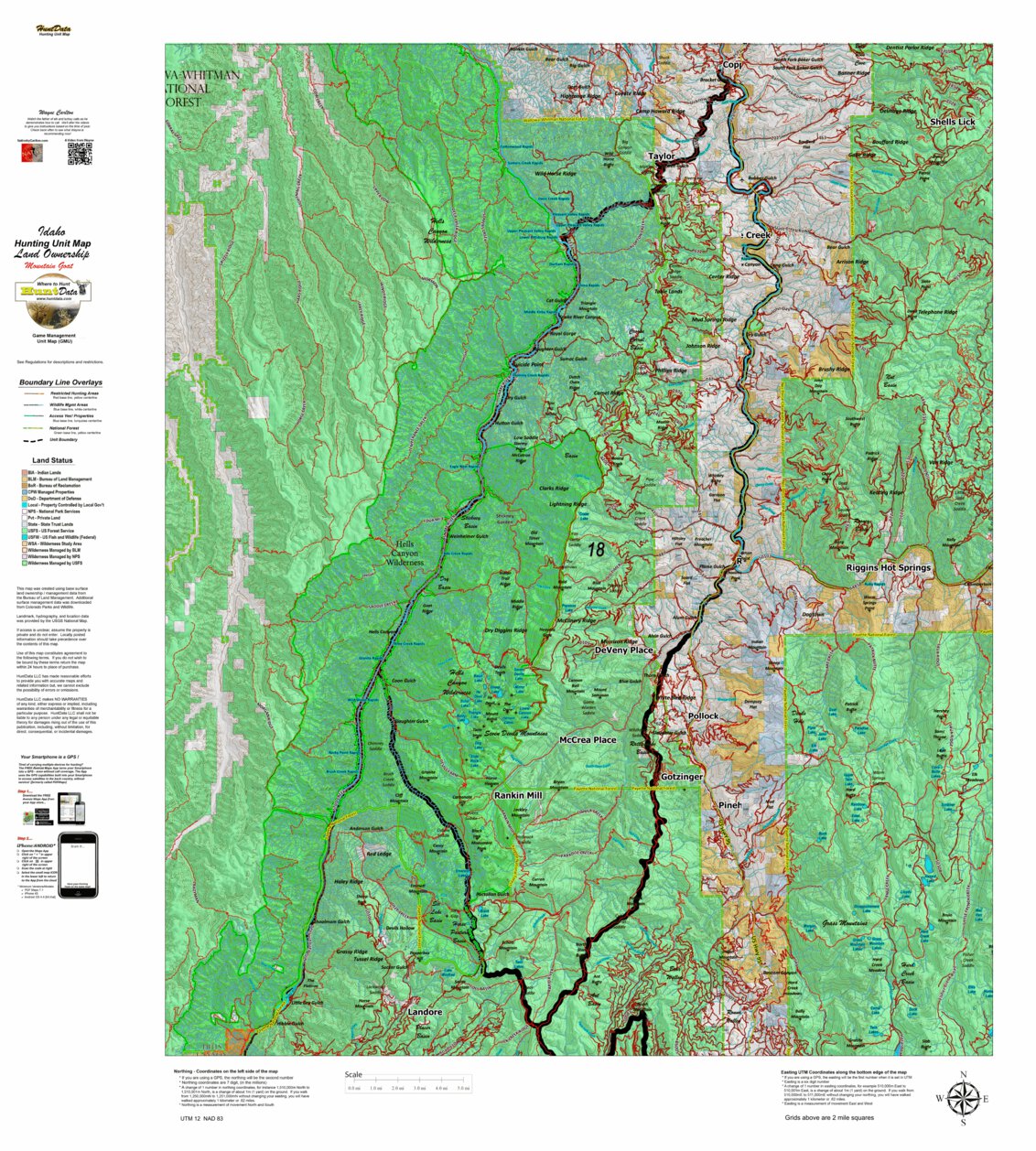 Idaho Controlled Mountain Goat Unit 18 Land Ownership Map by Idaho ...