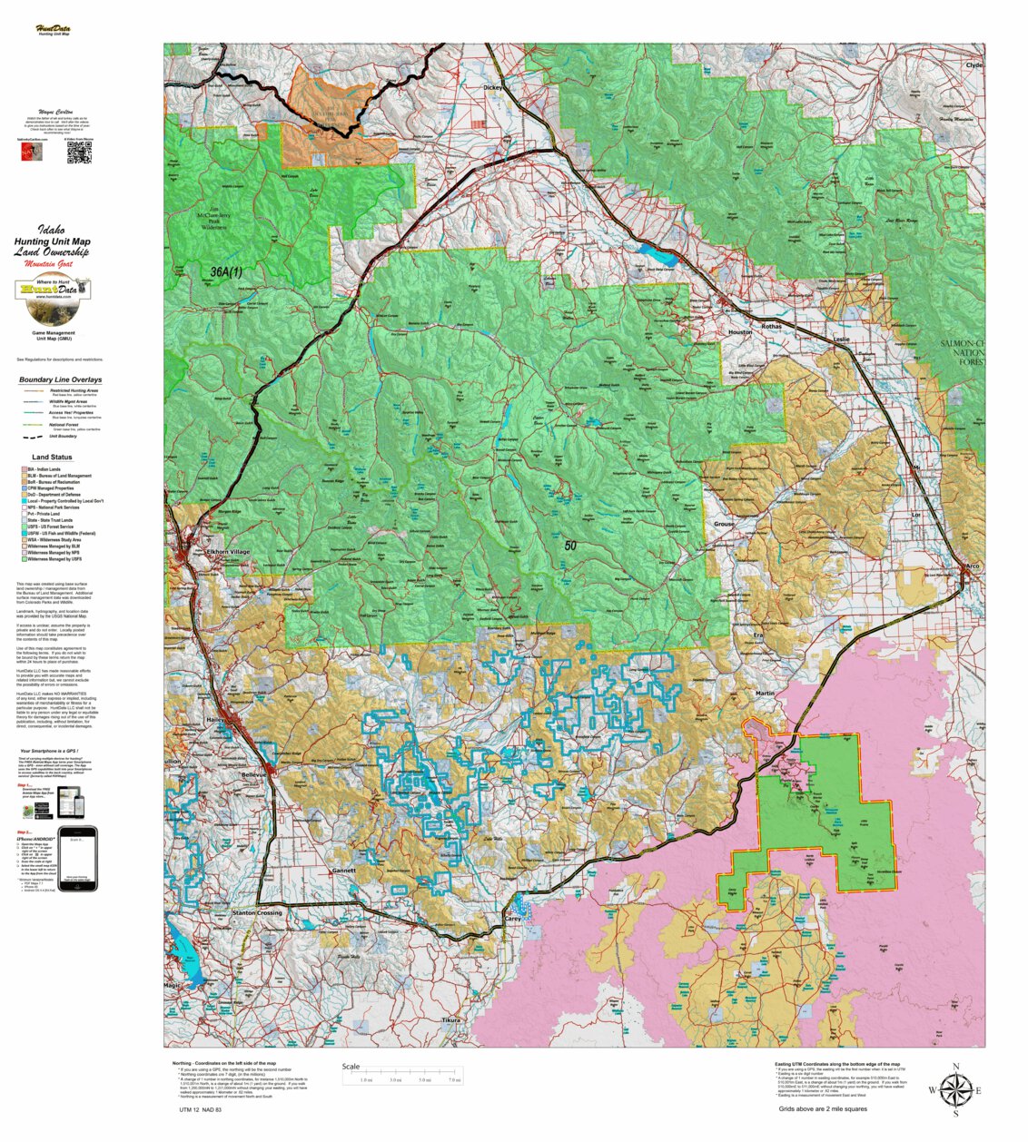 Idaho Controlled Mountain Goat Unit 50 Land Ownership Map by Idaho ...