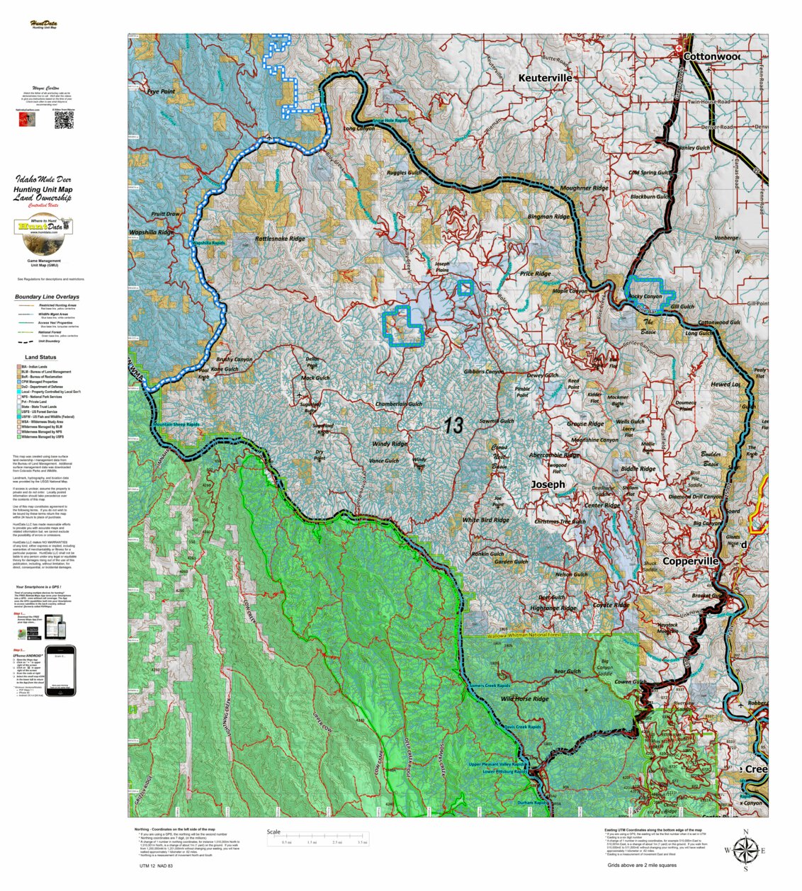Idaho Controlled Mule Deer Unit 13 Land Ownership Map by Idaho HuntData ...