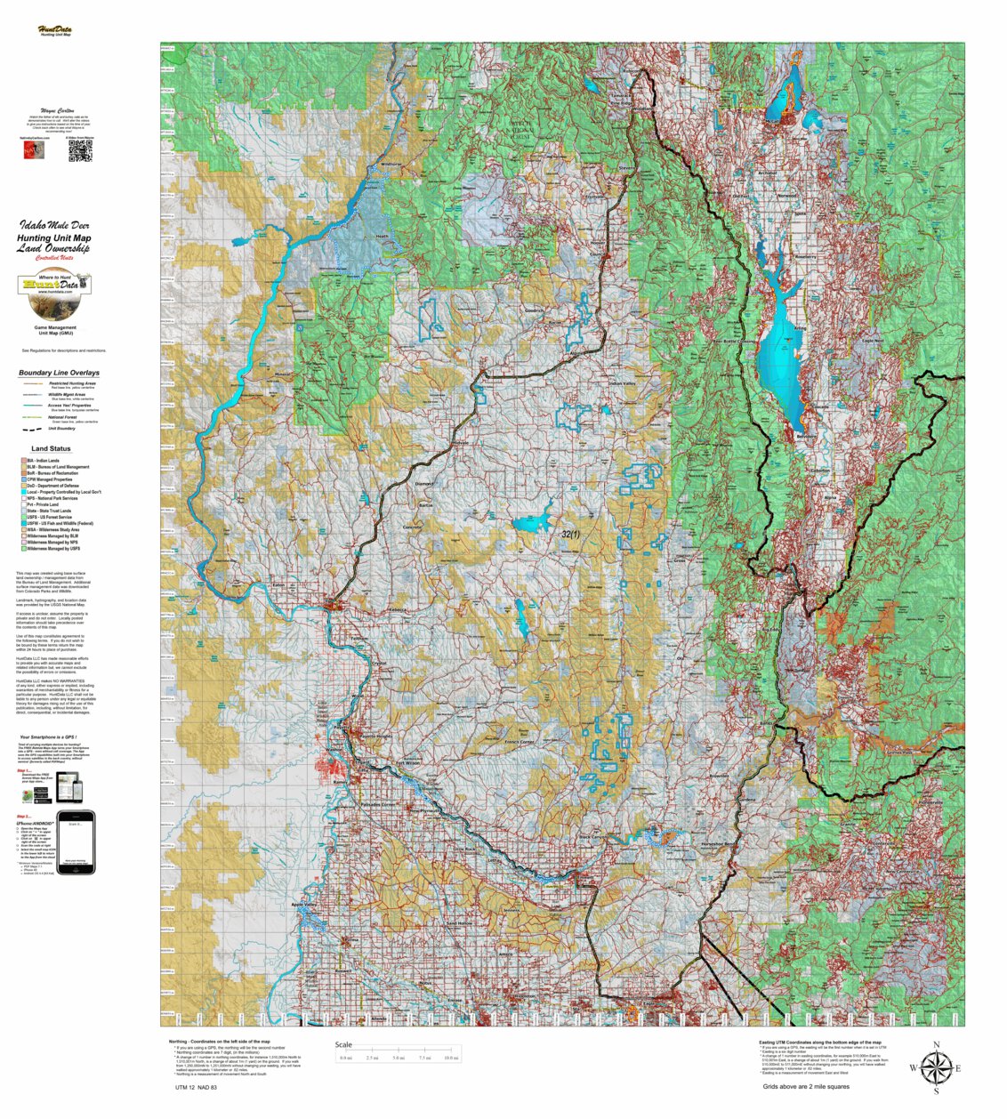 Idaho Controlled Mule Deer Unit 32(1) Land Ownership Map (32-1) by ...