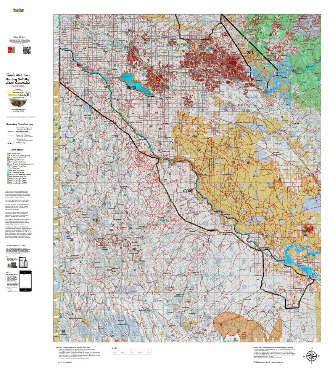 Idaho Controlled Mule Deer Unit 40(1X) Land Ownership Map (40-1X) by ...