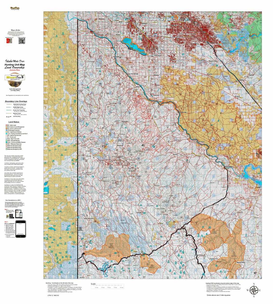 Idaho Controlled Mule Deer Unit 40 Land Ownership Map by Idaho HuntData ...