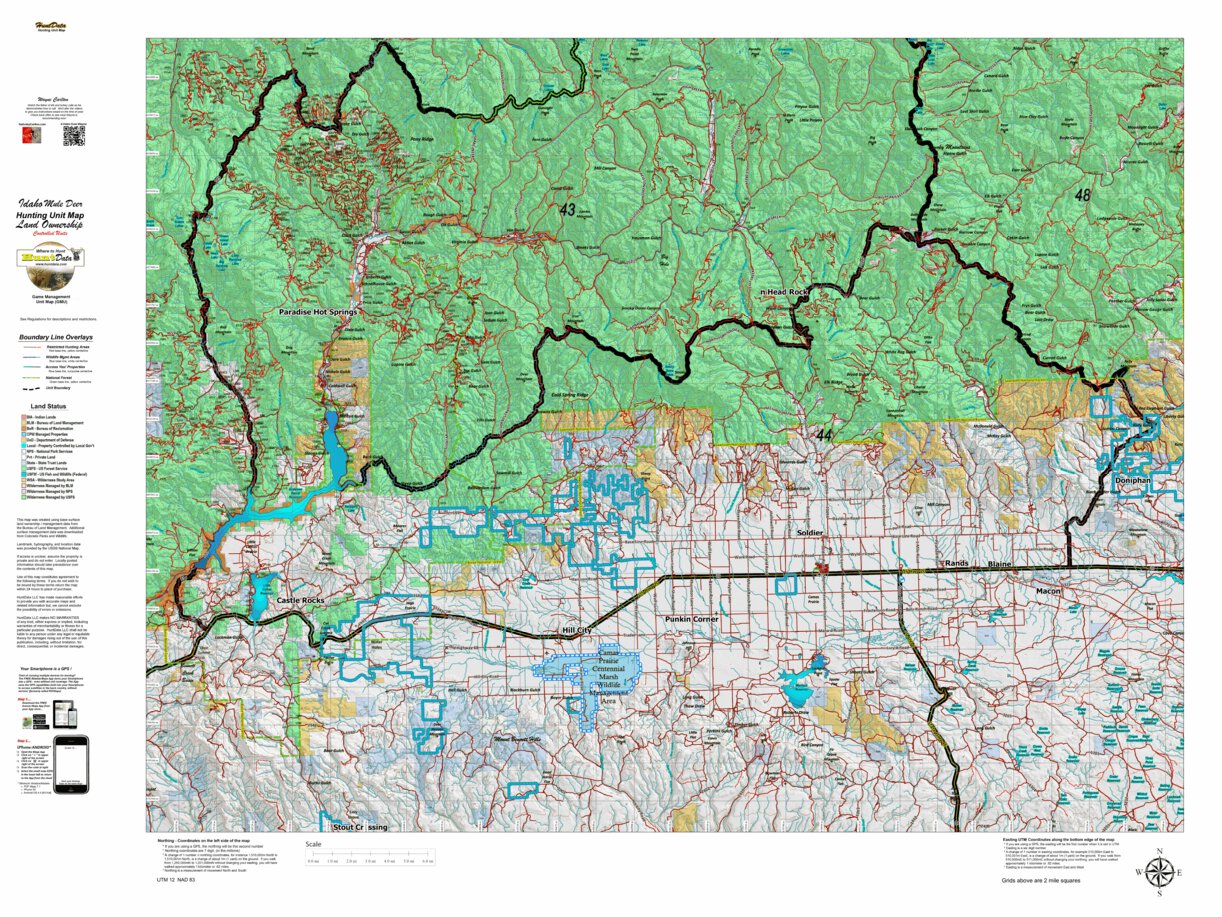 Idaho Controlled Mule Deer Unit 44 Land Ownership Map by Idaho HuntData ...