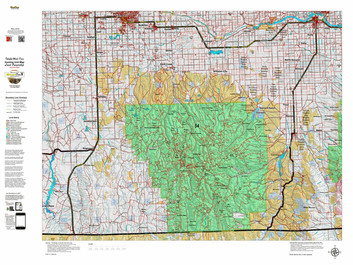Idaho Controlled Mule Deer Unit 54 Land Ownership Map by Idaho HuntData ...