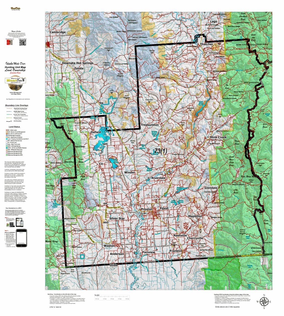 Idaho Controlled Mule Deer Unit 73(1) Land Ownership Map (73-1) by ...