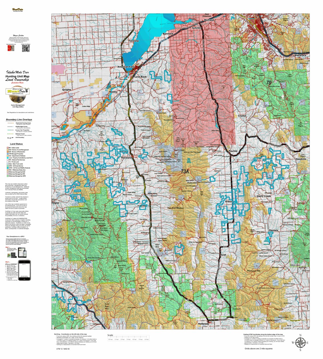 Idaho Controlled Mule Deer Unit 73A Land Ownership Map by Idaho ...