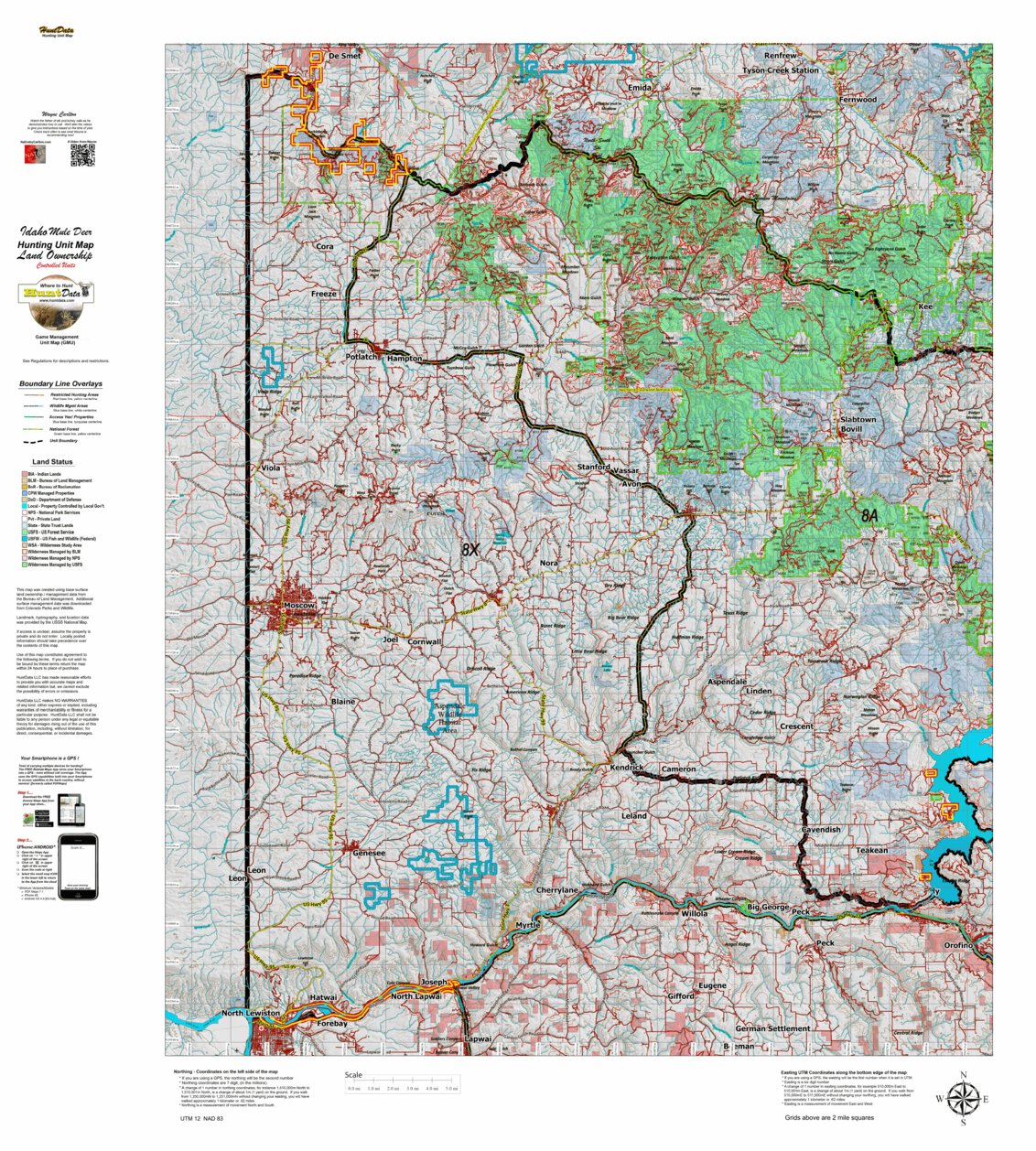 Idaho Controlled Mule Deer Unit 8X Land Ownership Map by Idaho HuntData ...