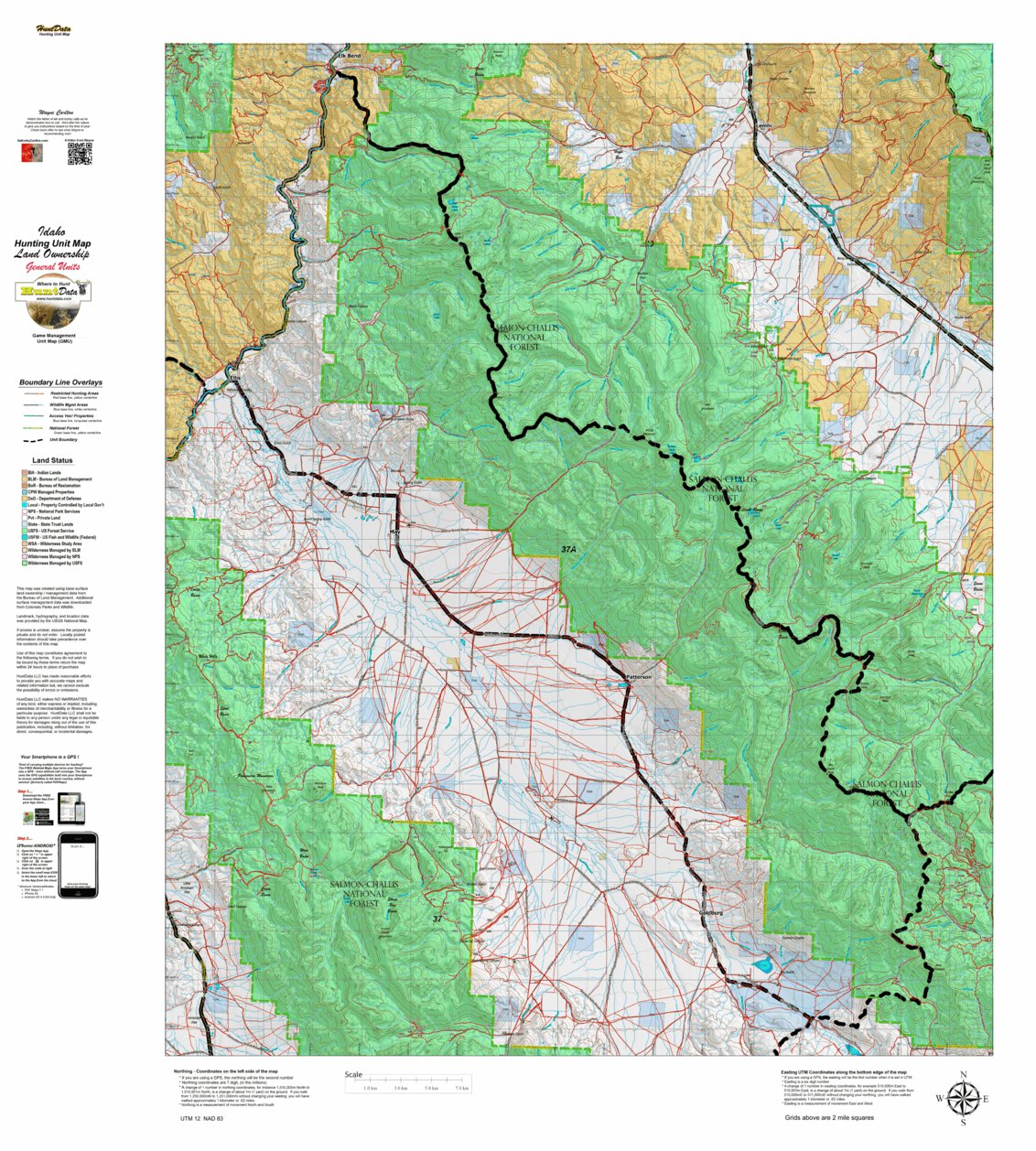 Idaho General Unit 37A Land Ownership Map by Idaho HuntData LLC ...