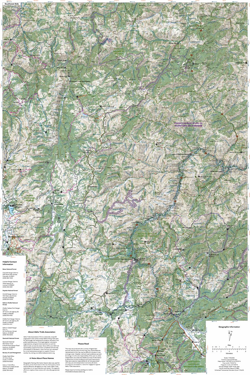 Frank Church-River of No Return Wilderness Southwest Quadrant Map by IDAHO TRAILS ASSOCIATION ...