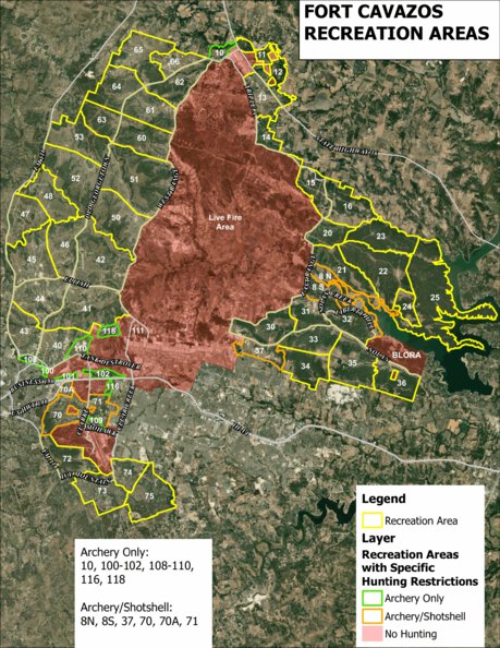 Fort Cavazos Recreation Areas with Imagery Map by iSportsman | Avenza Maps