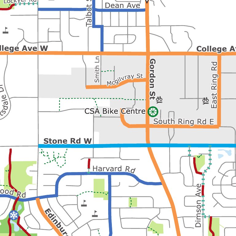Guelph Bike Map by Julie Witmer Custom Map Design | Avenza Maps
