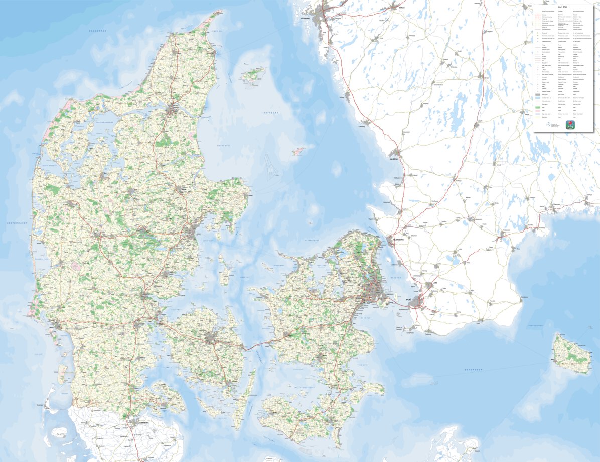 General Map of Denmark (1:250,000) by Kortforsyningen | Avenza Maps