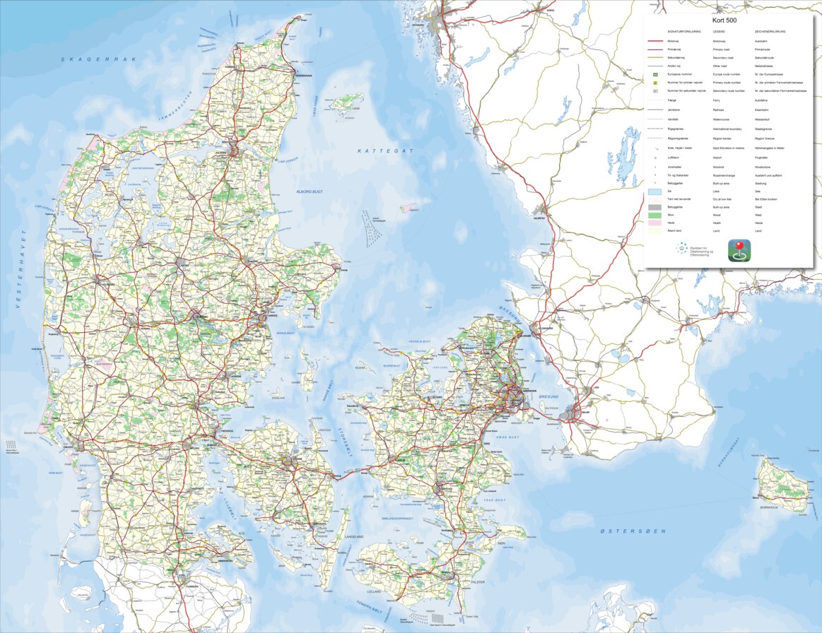 General Map of Denmark (1:500,000) by Kortforsyningen | Avenza Maps