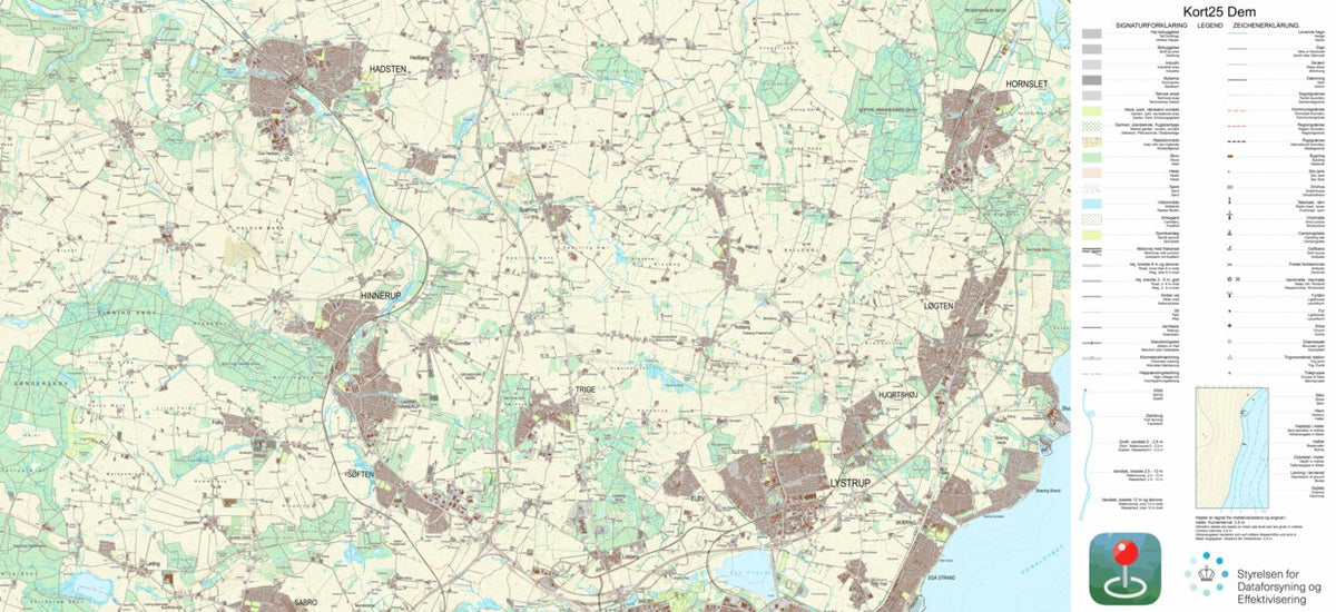 Hinnerup (1:25,000 scale) Map by Kortforsyningen | Avenza Maps