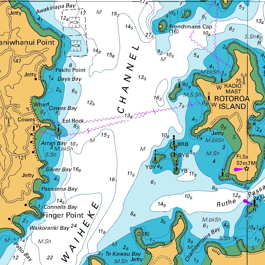Tamaki Strait and Approaches including Waiheke Island Map by Land ...