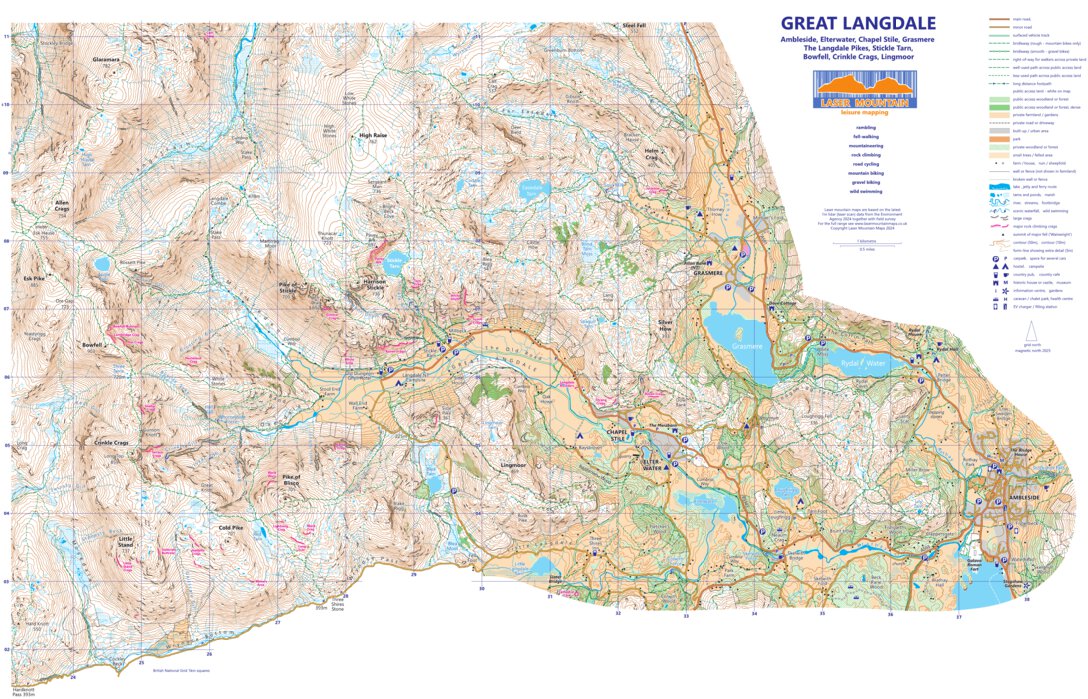 Great Langdale and surrounding fells Map by Laser Mountain Maps ...