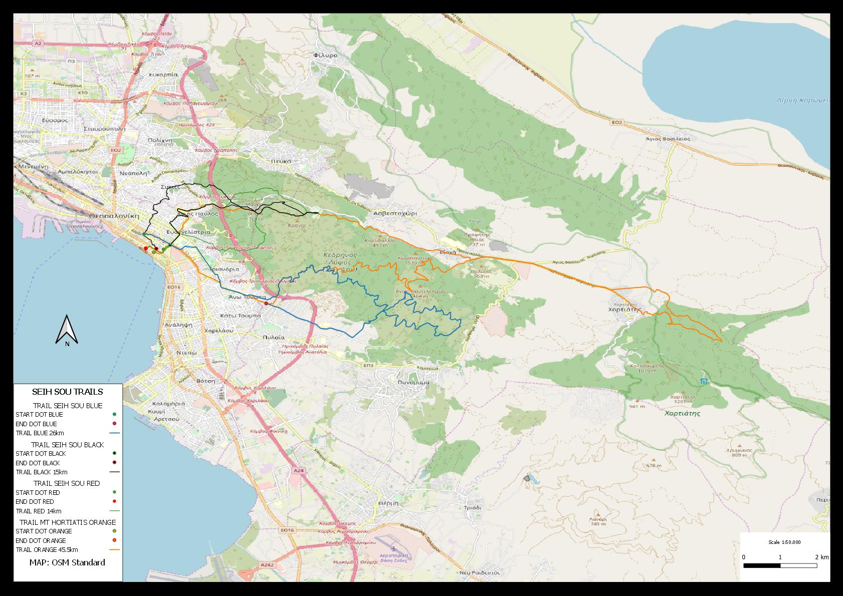 THESSALONIKI 3 SEIH SOU TRAILS & 1 MT HORTIATIS TRAIL Map by MakemyMap ...