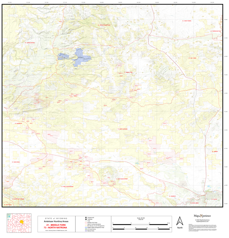 2025 Wyoming Hunt Map – Antelope Area 73 (North Natrona) by Map the ...