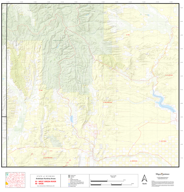 2025 Wyoming Hunt Map – Antelope Area 93 (West Green River) by Map the ...