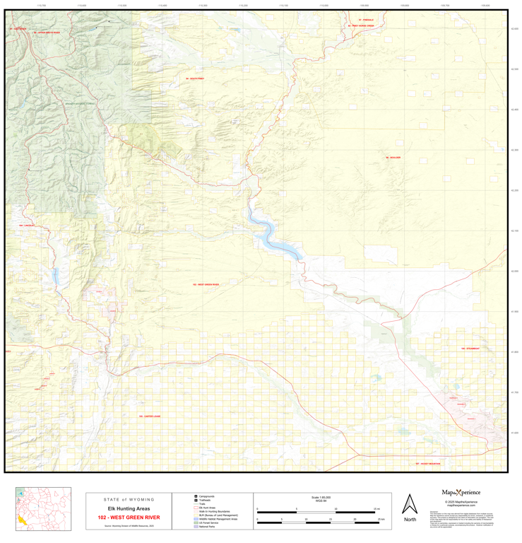 2025 Wyoming Hunt Map – Elk Area 102 (West Green River) by Map the ...