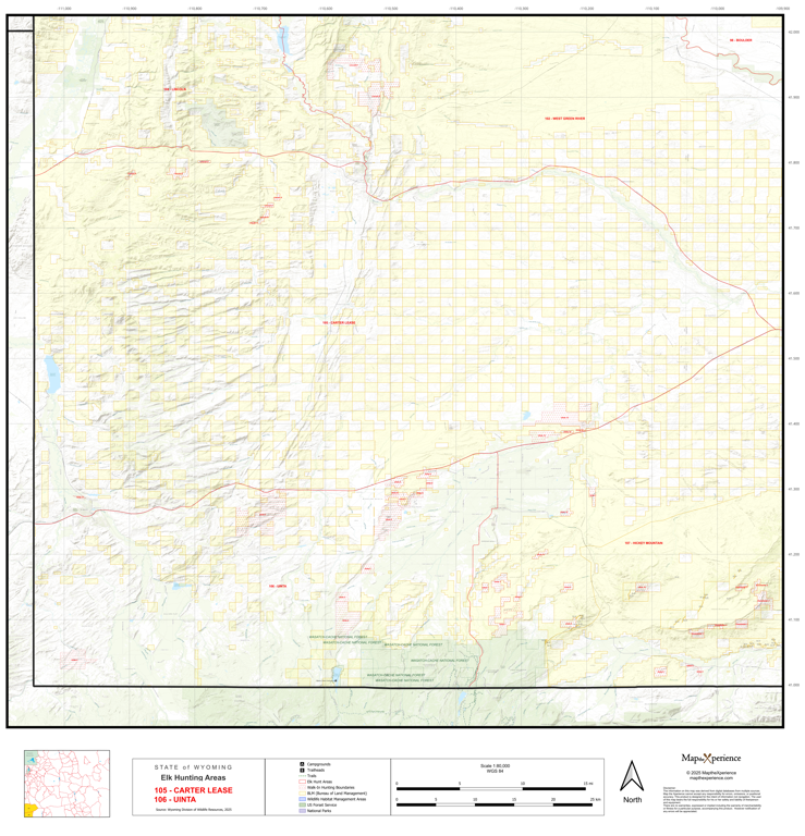 2025 Wyoming Hunt Map – Elk Area 105 (Carter Lease) by Map the ...