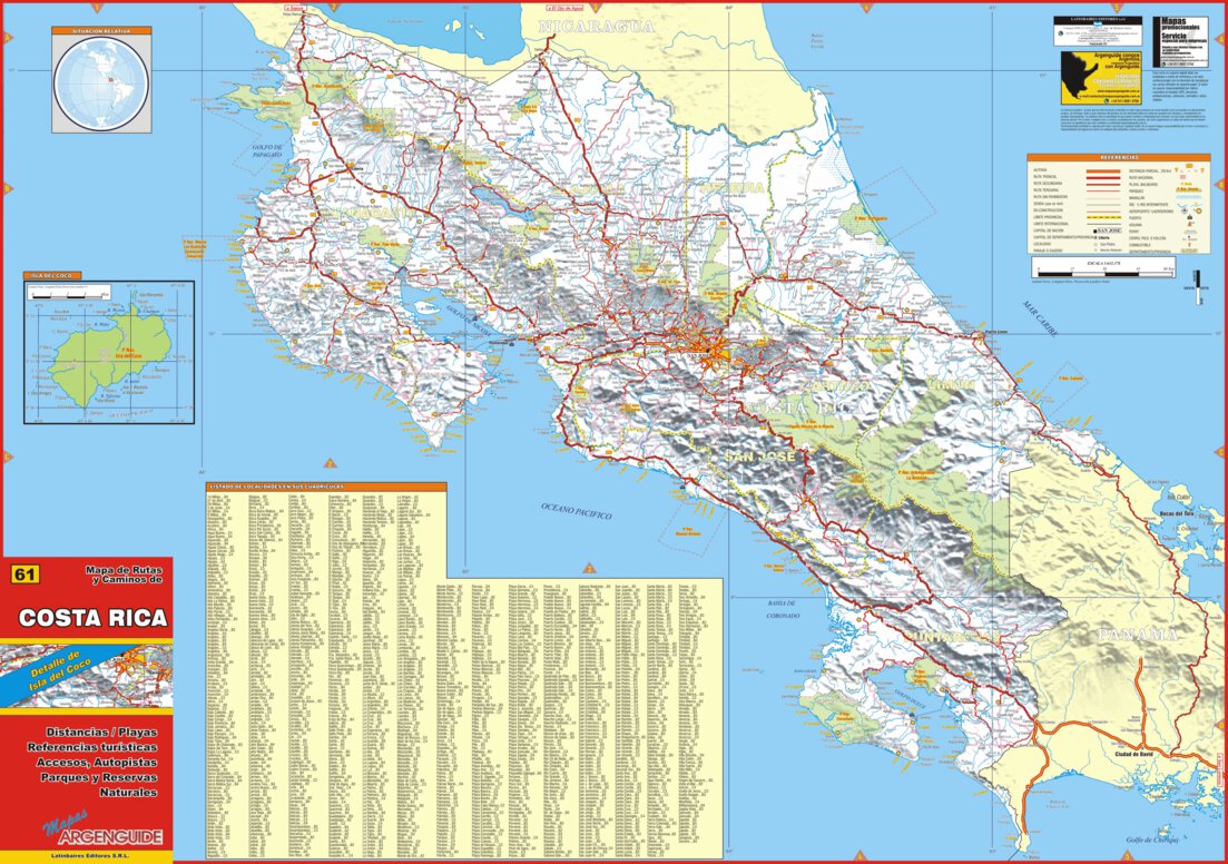Mapa de Costa Rica Map by MAPAS ARGENGUIDE De Latinbaires Editores srl ...