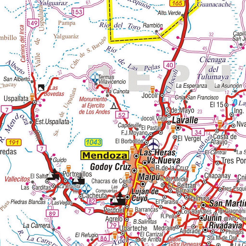 Mapa de Rutas y Caminos de Cuyo Map by MAPAS ARGENGUIDE De Latinbaires ...