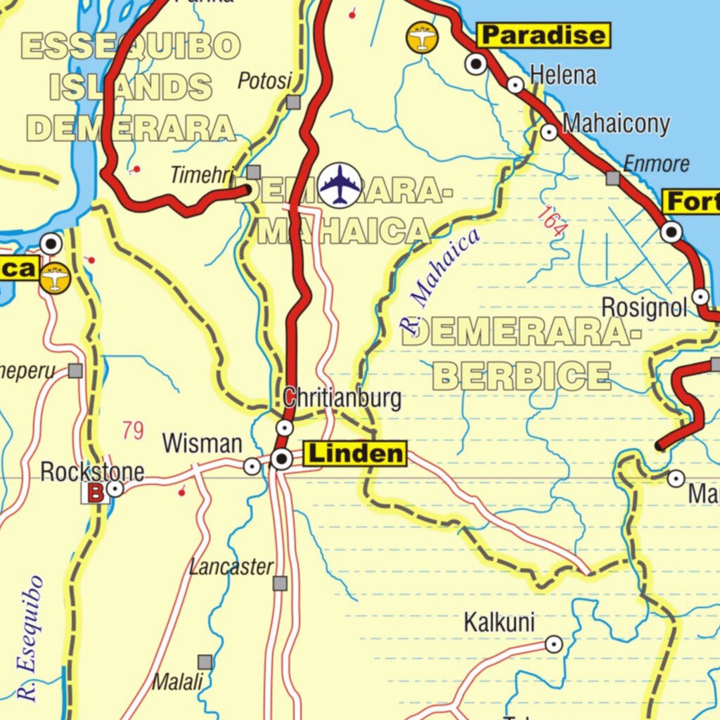 Mapa de Rutas y Caminos de Guayana y Guayana Francesa Map by MAPAS ...