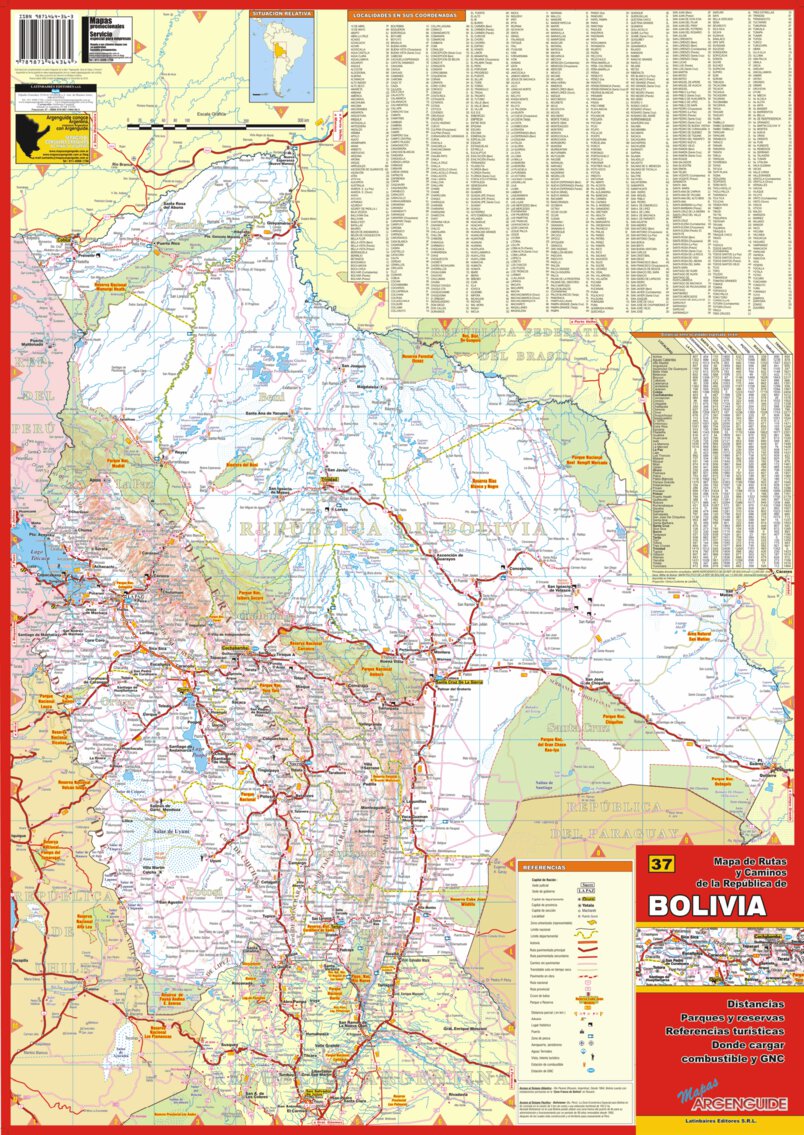 Mapa de Rutas y Caminos de la República de Bolivia Map by MAPAS ...