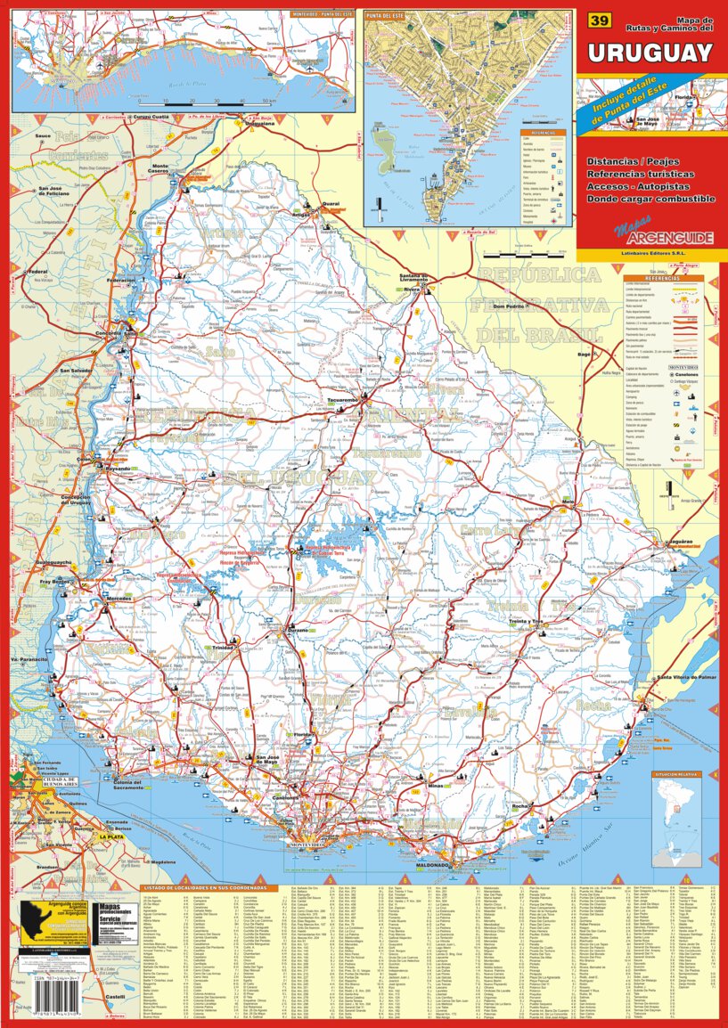 Mapa de Rutas y Caminos de Uruguay Map by MAPAS ARGENGUIDE De ...