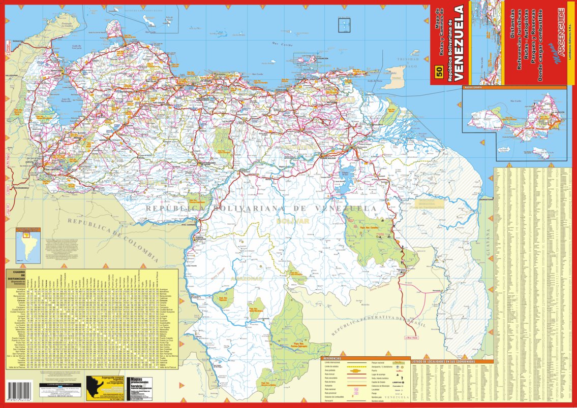 Mapa de Rutas y Caminos de Venezuela Map by MAPAS ARGENGUIDE De ...