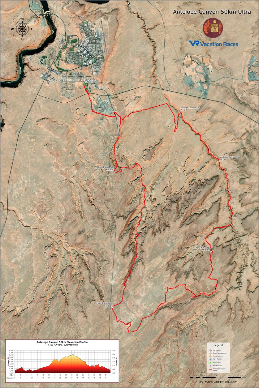 Antelope Canyon 50km Ultra Map by Maps for Motion | Avenza Maps