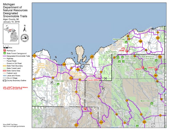 Alger County Snowmobile Trails Map by MI DNR | Avenza Maps