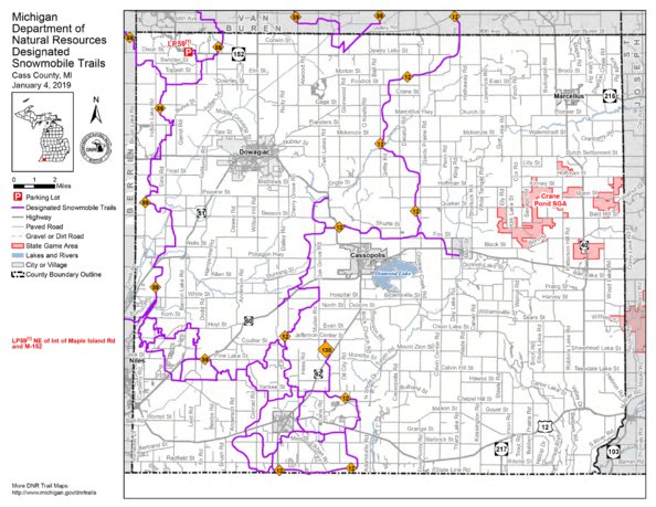 Cass County Snowmobile Trails Map by MI DNR | Avenza Maps
