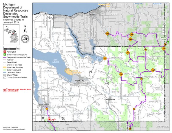 Charlevoix County Snowmobile Trails Map by MI DNR | Avenza Maps